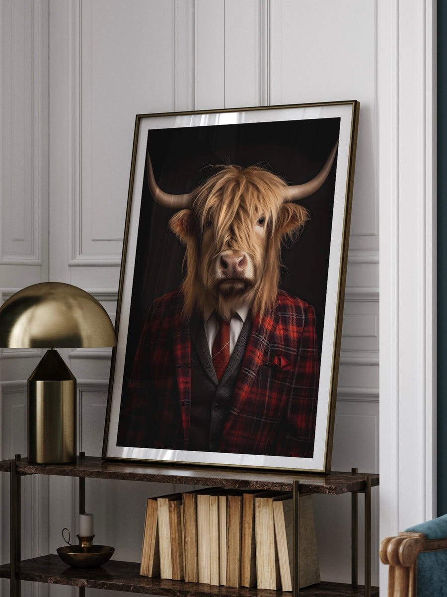 Mr Scottish Highland Cow | Altered Dapper Highland Cow Wall Art Print ...