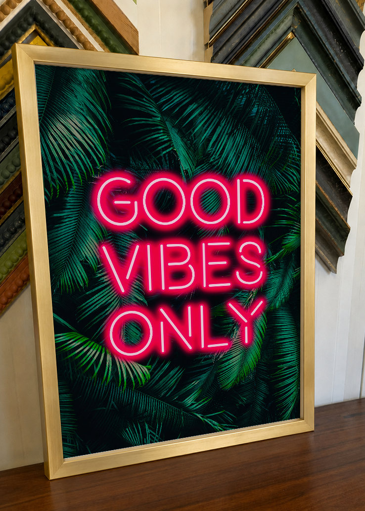 Good Vibes Only Tropical Neon Framed Wall Art 40x50cm – Only One Avail ...