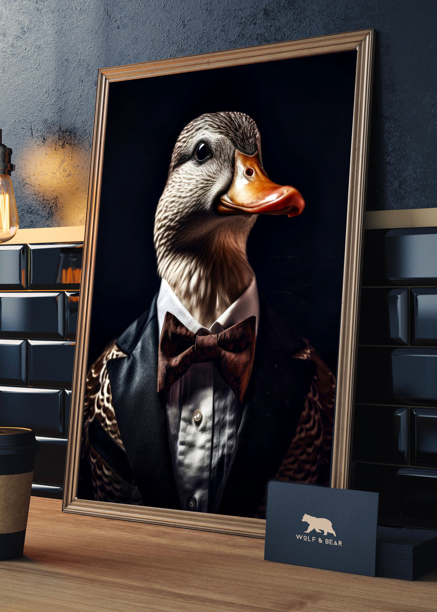 Dapper Duck Portrait | Altered Duck Portrait Wall Art – Wolf & Bear Prints