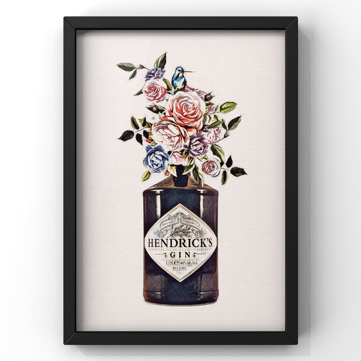 Floral Gin Bottle Print | Kitchen Gin Wall Art | Hendricks Gin Print ...